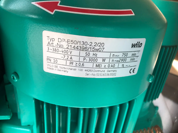 Wilo VeroTwin DP-E 50/130-2.2/20 2144396 Dn50 In Line Pump 415v #1631 – The Pump Dealer