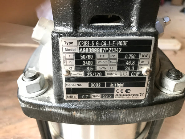 Grundfos CRIE 3-5 G-CA-I-E-HQQE - 98389987 Vertical Multistage Pump 24 ...