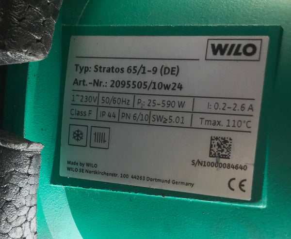 Wilo Stratos 65/1-9 High efficeincy circulator pump 2090459 #1440 USED ...